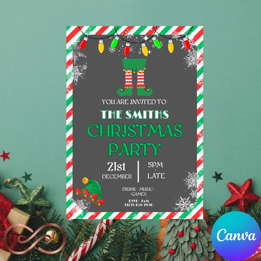Editable Elf Christmas Party Invitation: 5x7 Printable Template ...