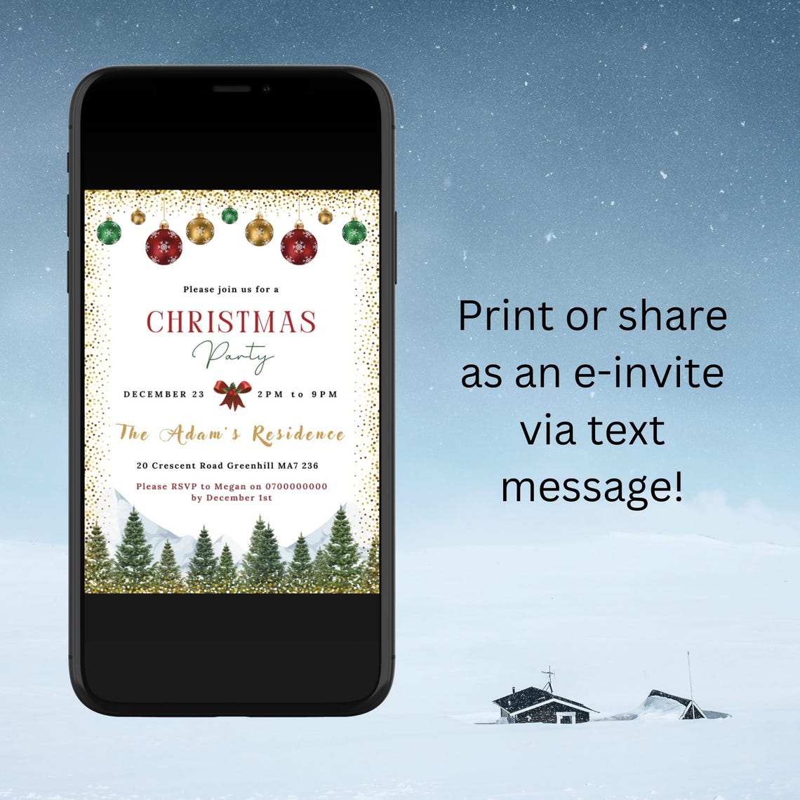 Editable Christmas Party Invitation, Digital Download Xmas Invite Green ...