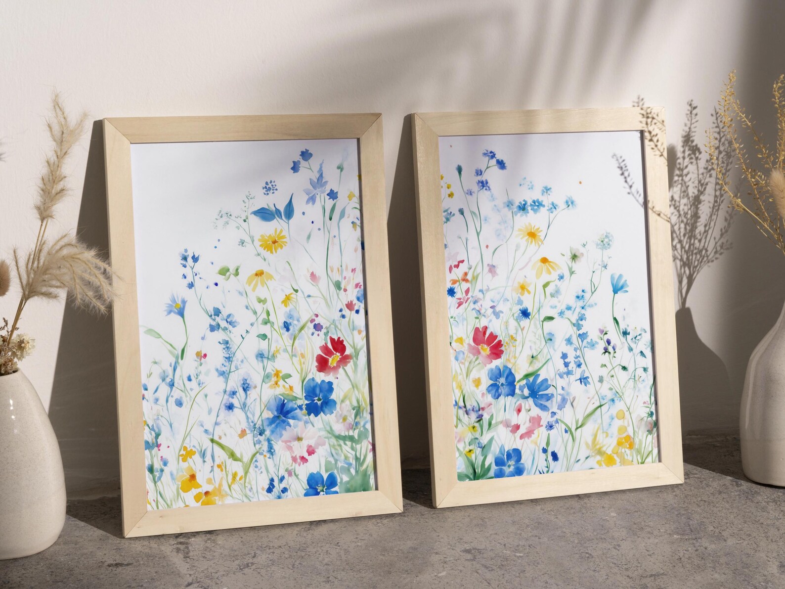 Bright Wildflower Watercolor Prints, Floral Wall Art Set of 2 ...