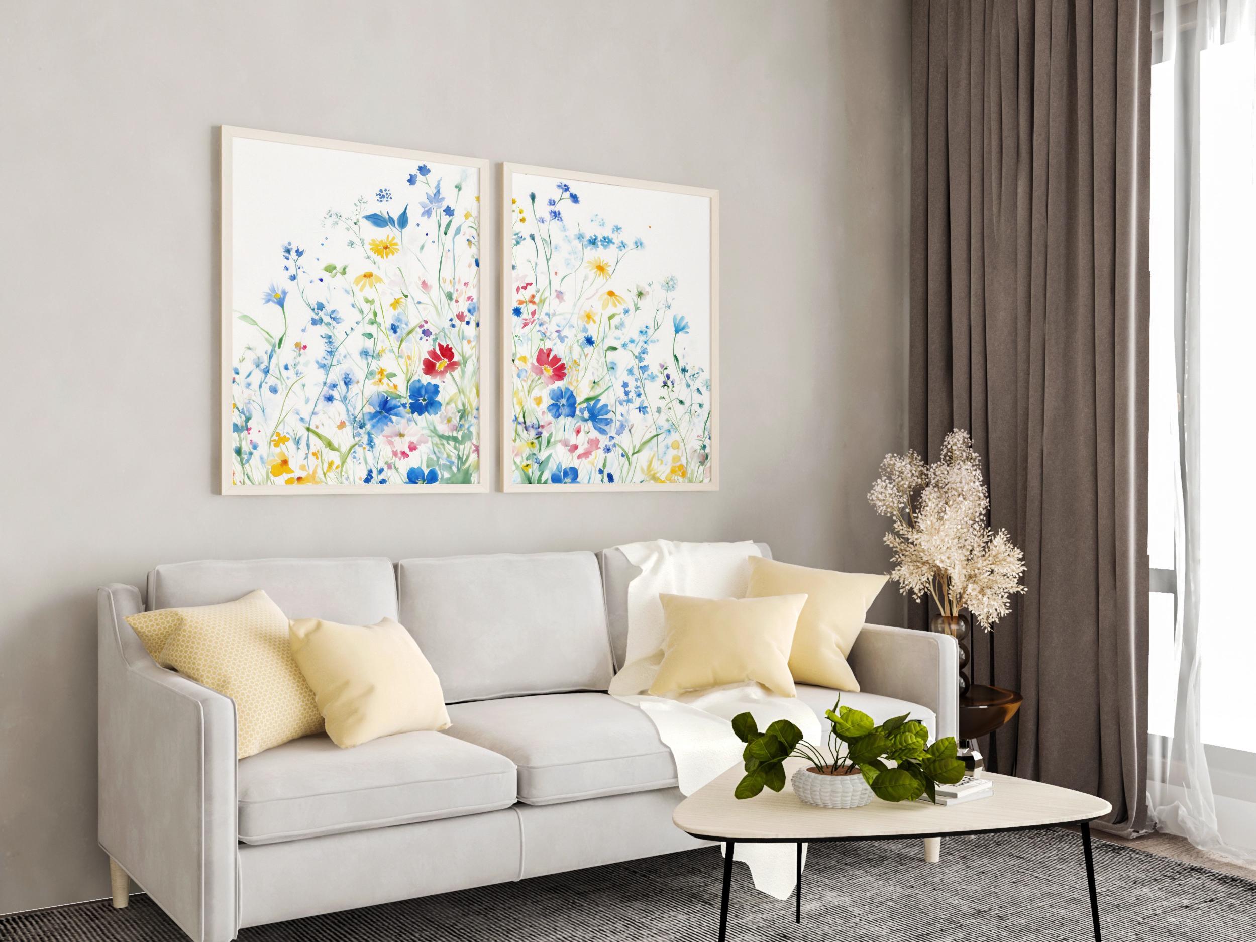 Bright Wildflower Watercolor Prints, Floral Wall Art Set of 2 ...