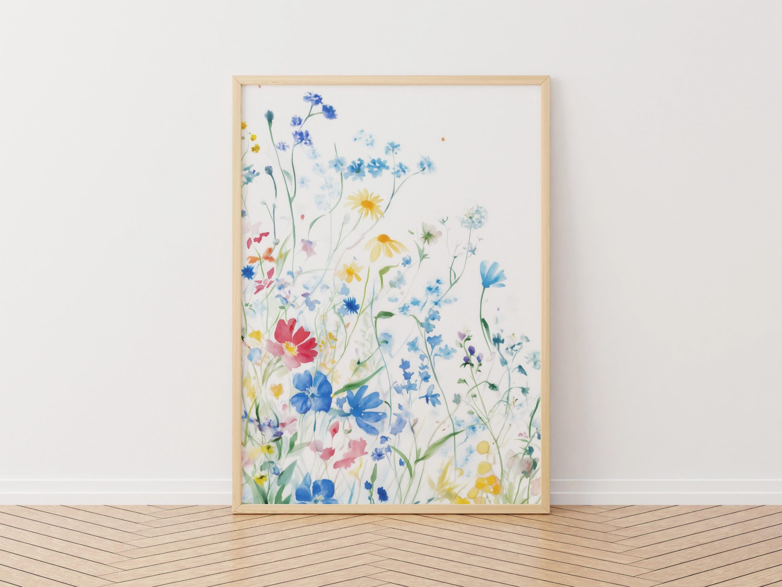 Bright Wildflower Watercolor Prints, Floral Wall Art Set of 2 ...