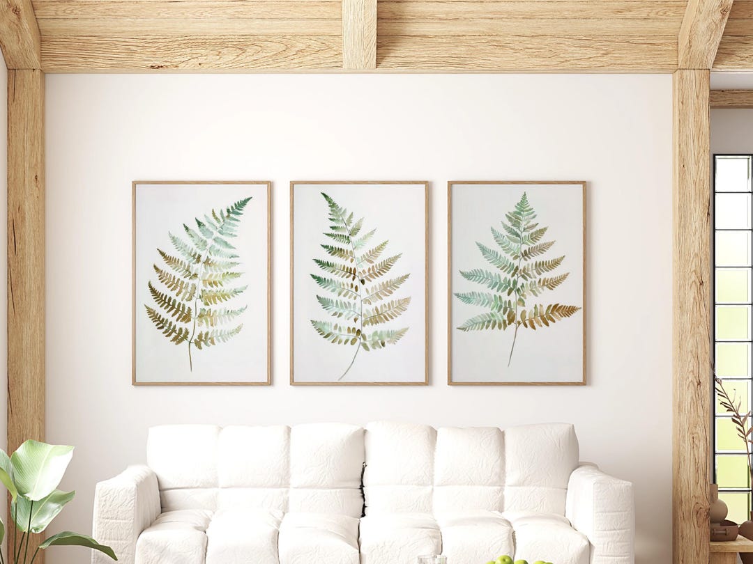 Fern Leaf Triptych Wall Art, Vintage Fern Prints, 3 Piece Wall Art ...