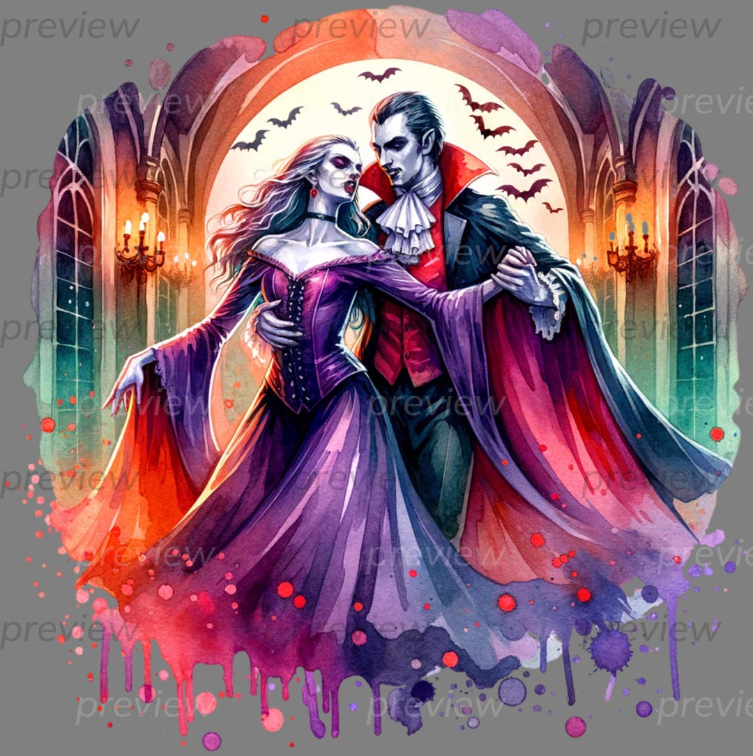 Halloween Vampire Dracula Couple, Clipart, Watercolor, PNG, Commercial ...