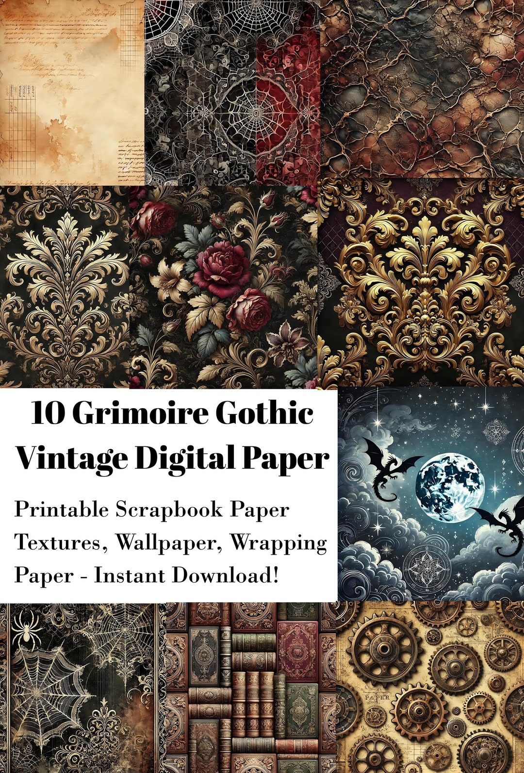 Grimoire Gothic Vintage Steampunk Mystical Textures, Volume 1, Digital ...