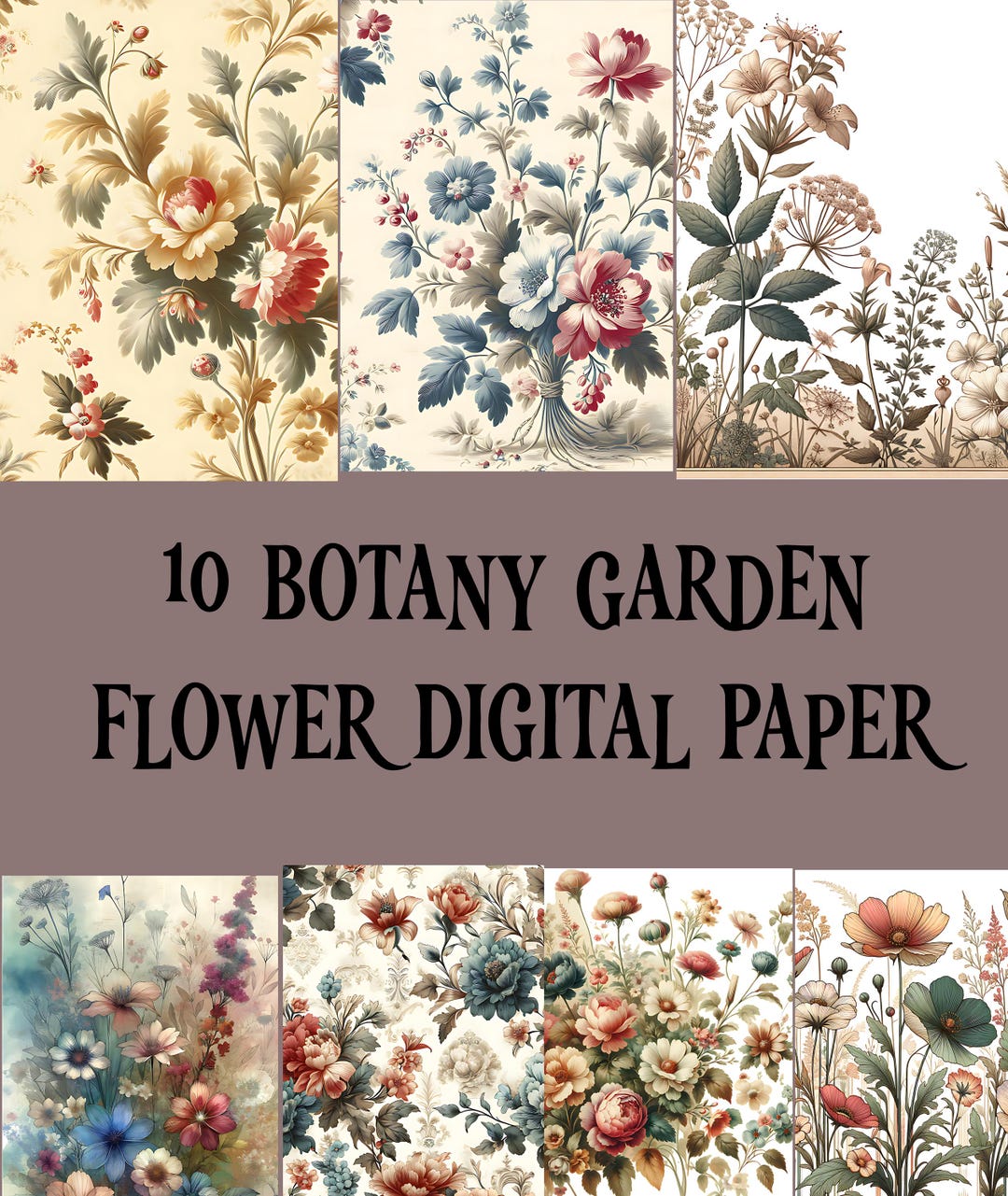 Botany Garden Flower Digital Paper Bundle Seamless Background Printable ...