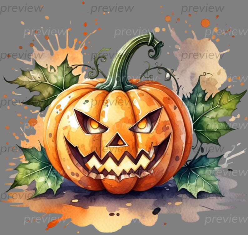 Fall Scene Halloween Pumpkin, Clipart, PNG, Watercolor, Commercial Use ...