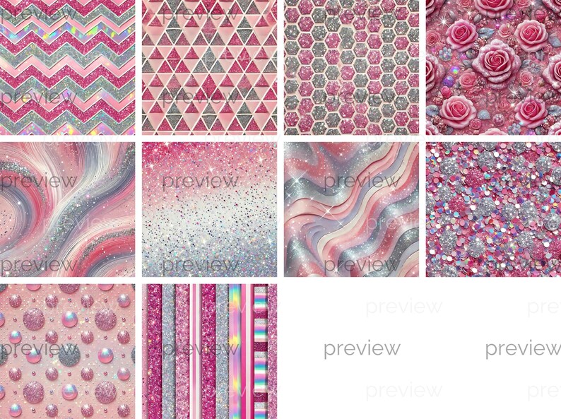 Pink Holographic Glitter Digital Paper, Volume 1, Printable, Scrapbook ...