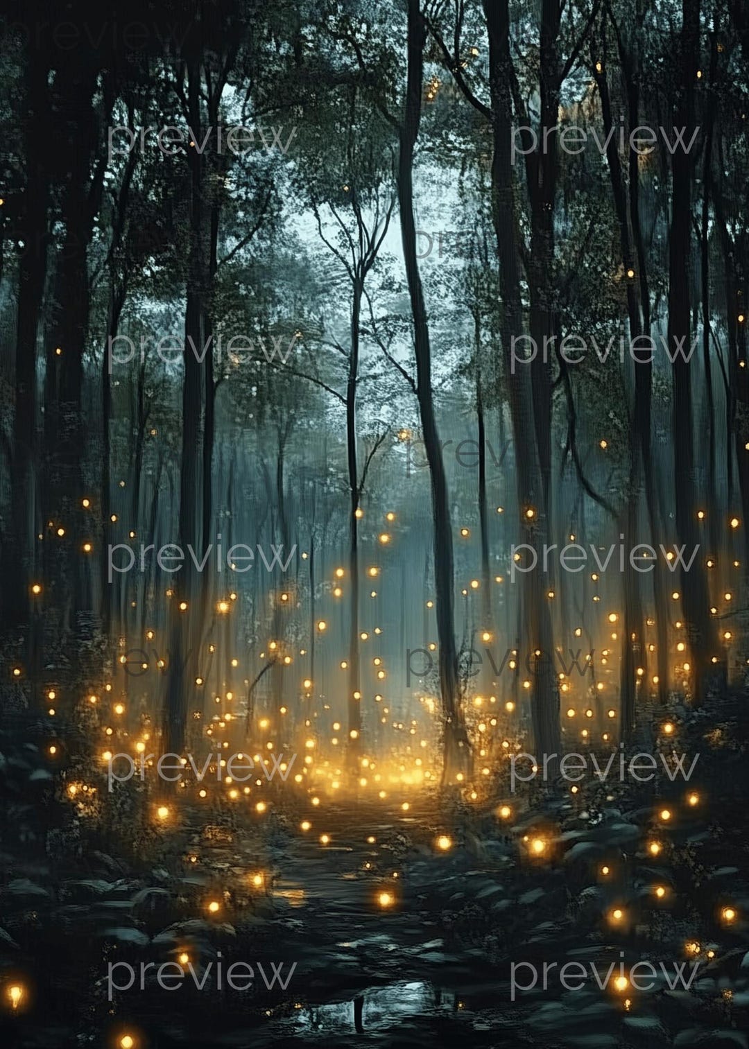 Enchanted Forest Firefly Art Print Botanical Wall Art Landscape Canvas ...