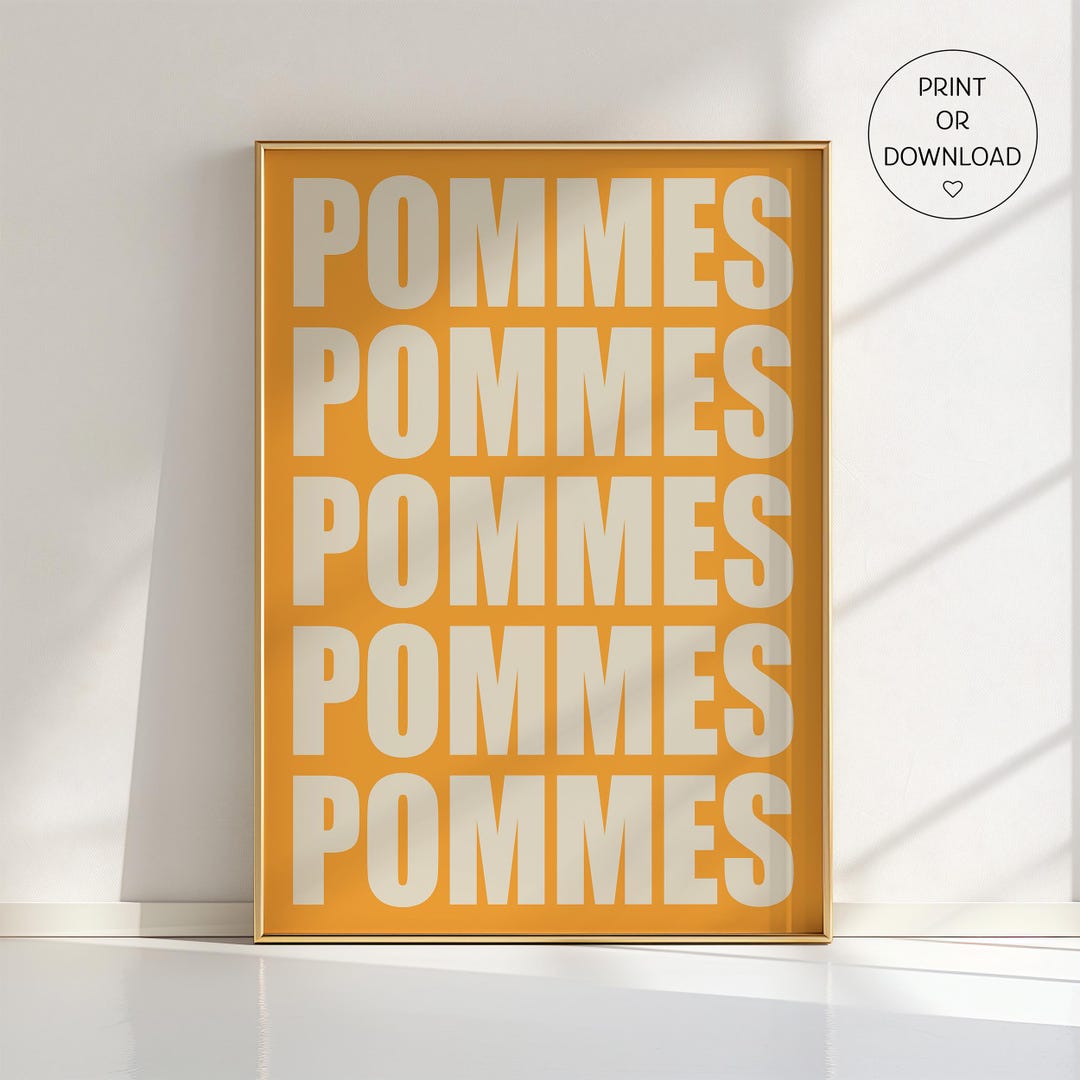 Pommes Poster Print – German Typography Wall Art in Yellow – French ...