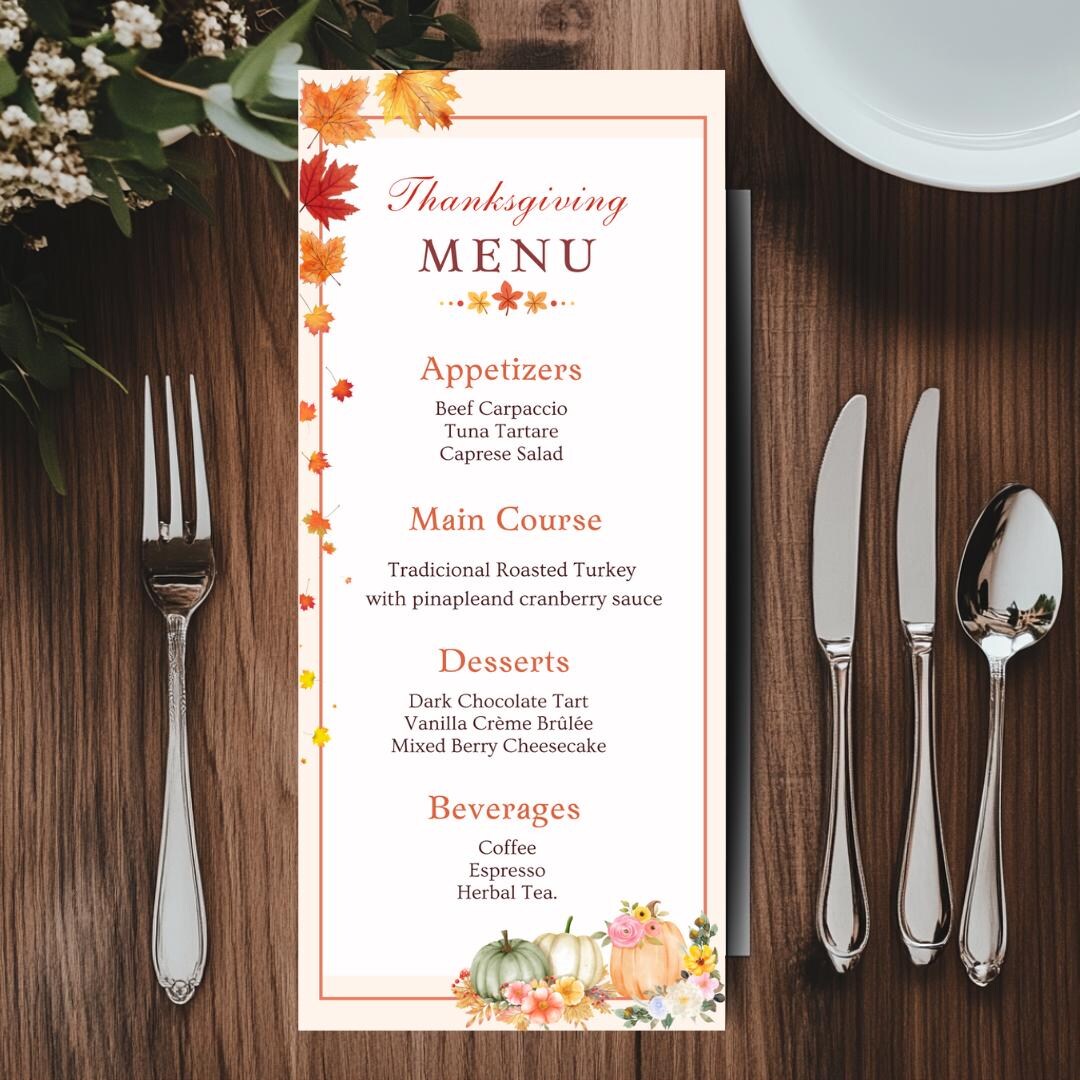 Editable Thanksgiving Menu Template 4x9in Customizable in Canva Digital ...