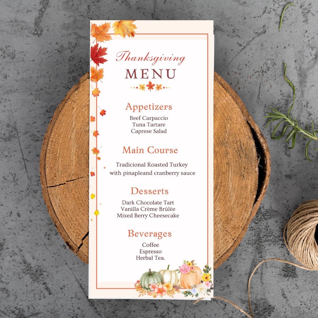 Editable Thanksgiving Menu Template 4x9in Customizable in Canva Digital ...
