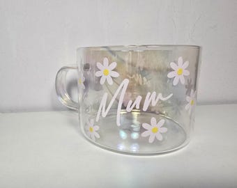 DAISY PRINT Glass Mug | Coffee Cup | Tea Mug | Cute Mug | Hot Drinks ...