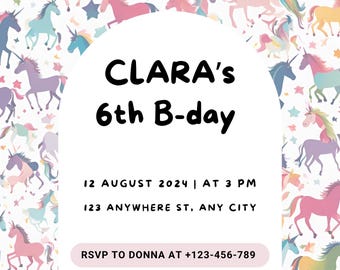 Editable Unicorn Invitation | Unicorn Birthday Party | Instant Download ...