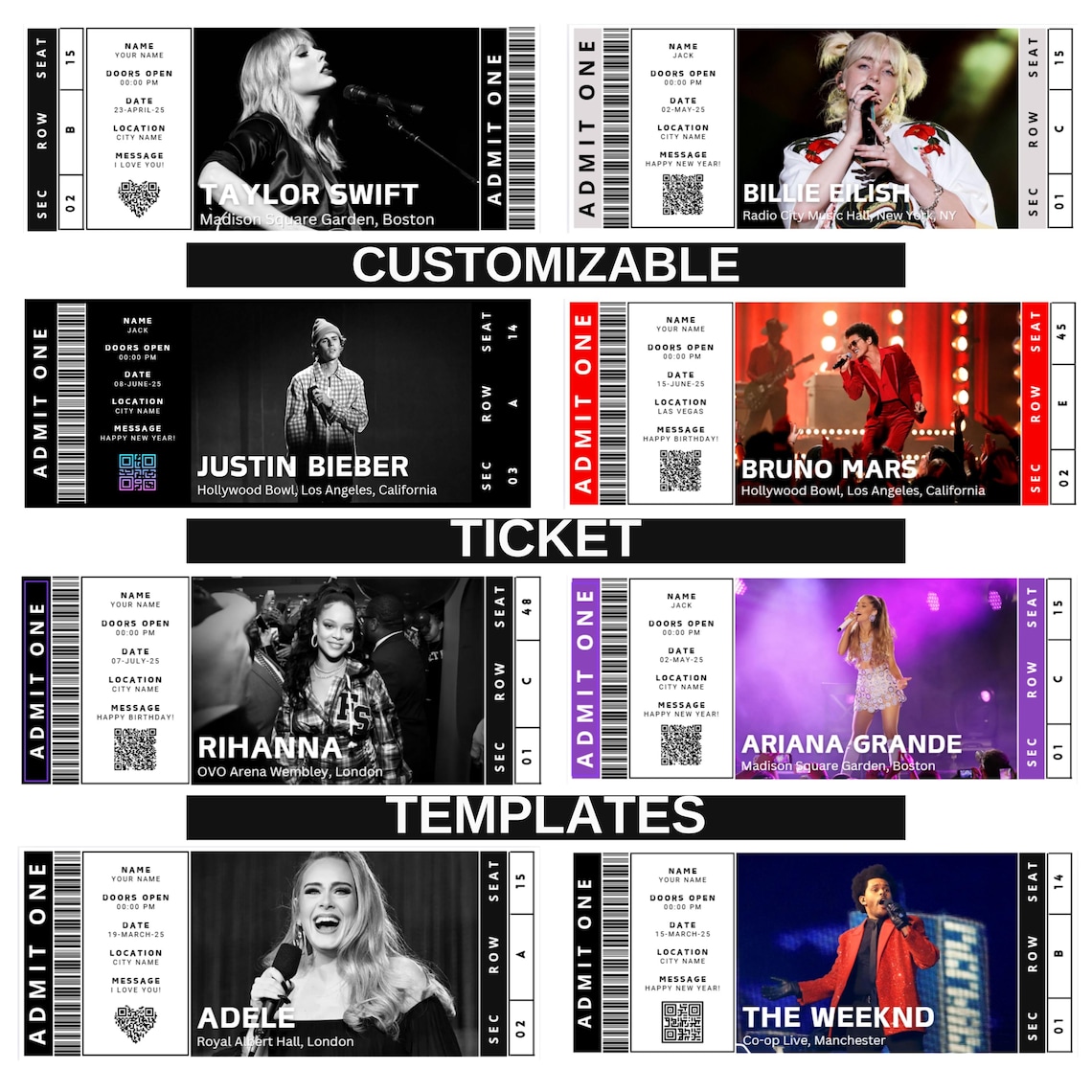 Editable Concert Ticket Template | Custom Concert Ticket | Printable Concert Ticket | Gift Idea ...