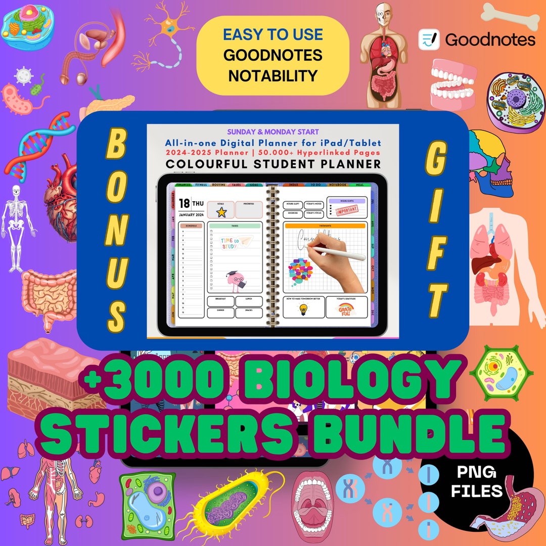 Goodnotes 3000+ Biology Digital Stickers | Pre-cropped Human Body ...