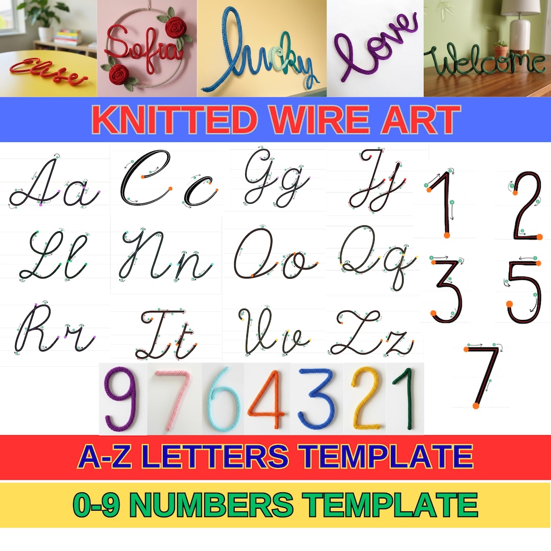 Knitted Wire Art Alphabet & Numbers Template | Wire Bending Guide With ...