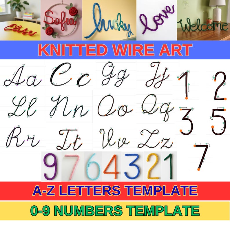 Knitted Wire Art Alphabet & Numbers Template | Wire Bending Guide With ...