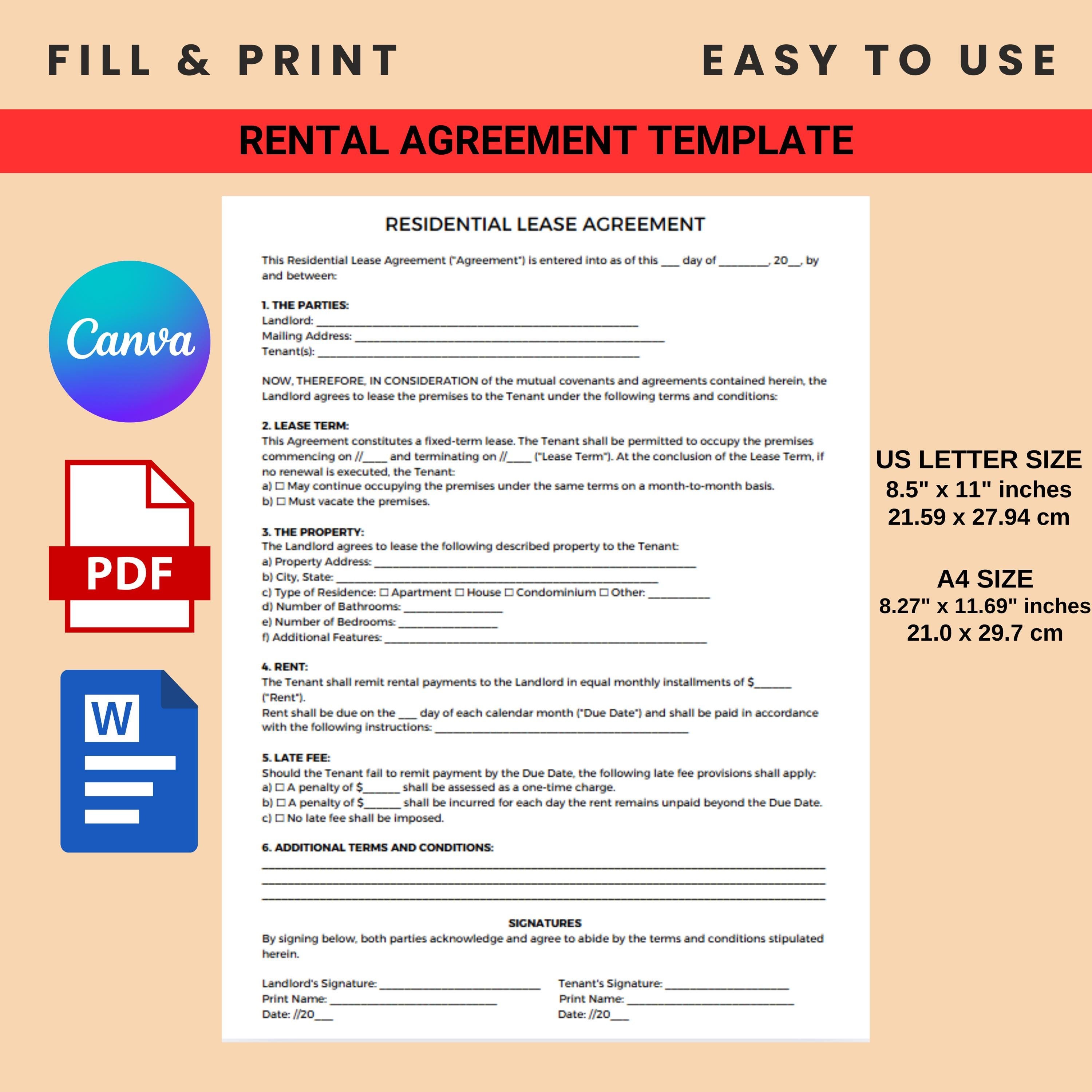 Editable Rental Agreement Template | Printable Lease Contract ...