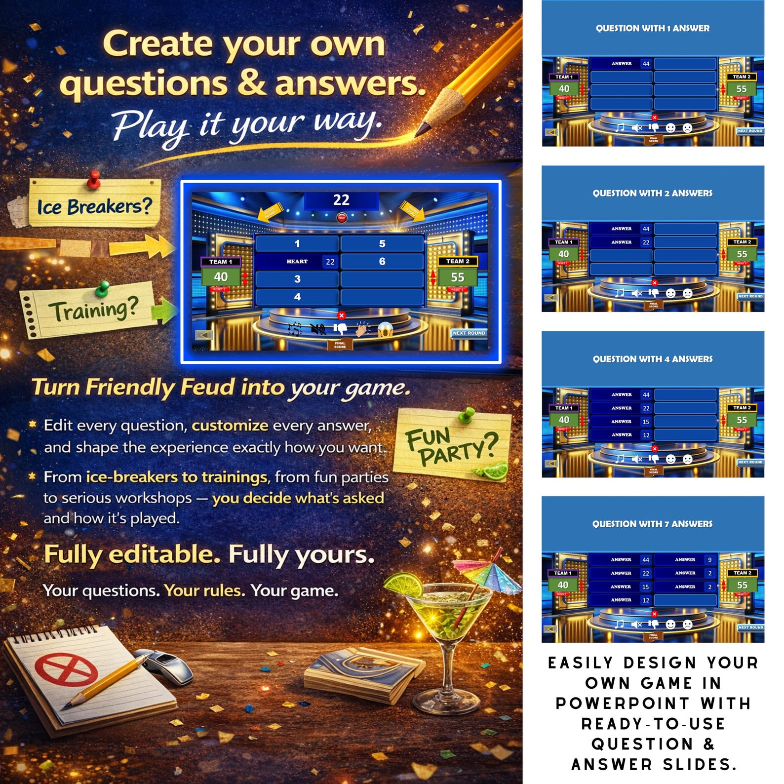 Editable Friendly Feud Game | Customizable Powerpoint Game Show With ...