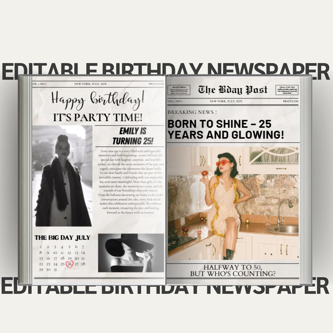 Editable Birthday Newspaper Template | Canva Birthday Newspaper ...