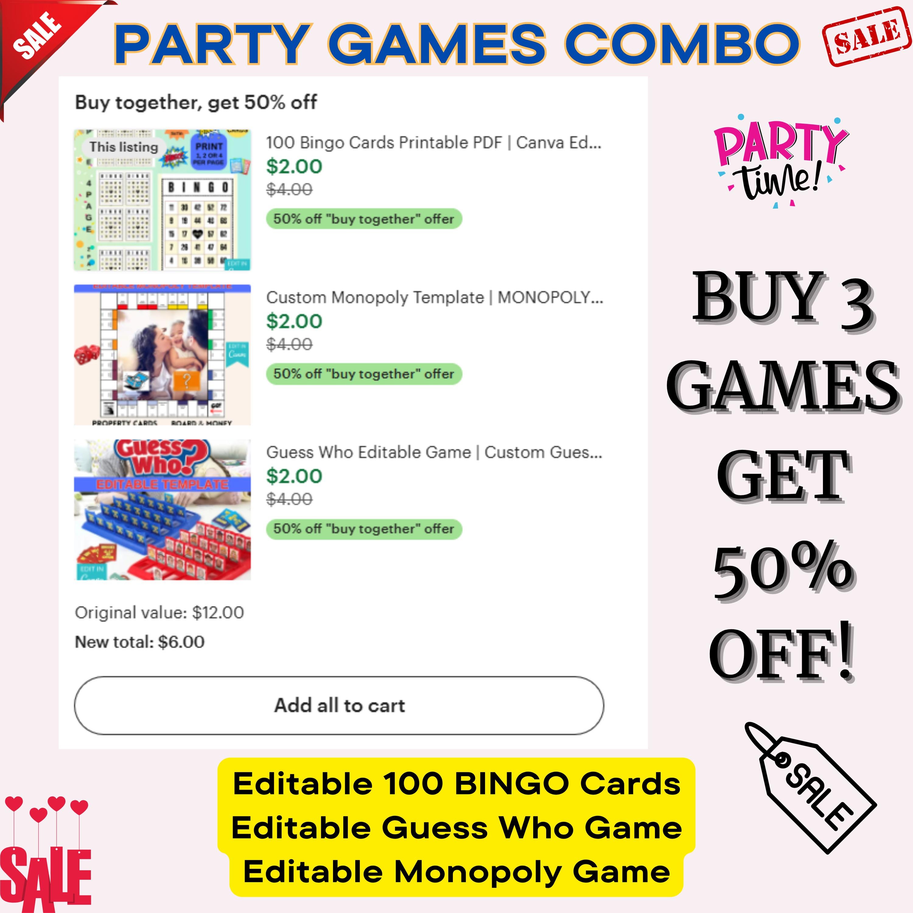 100 Bingo Cards Printable PDF | Canva Editable | 1, 2, 4 per Page ...