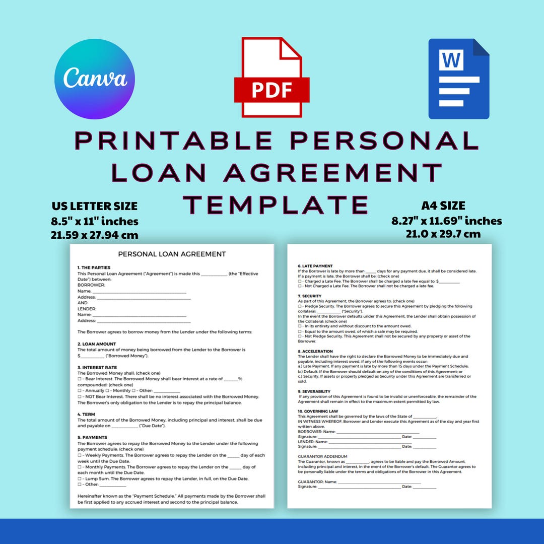Personal Loan Agreement | Loan Contract | Loan Agreement | IOU ...