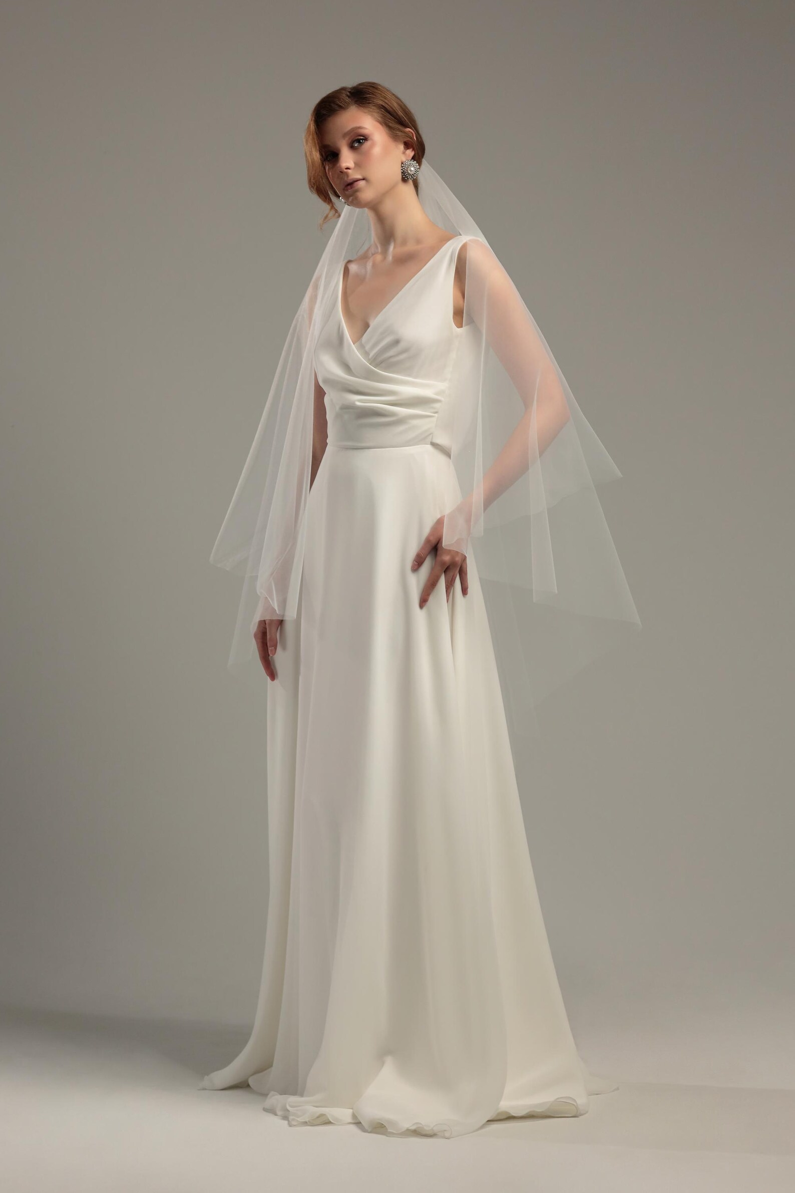 Veil With Blusher, 2 Tiers Wedding Veil Simple Tulle, Two Layers Sheer ...