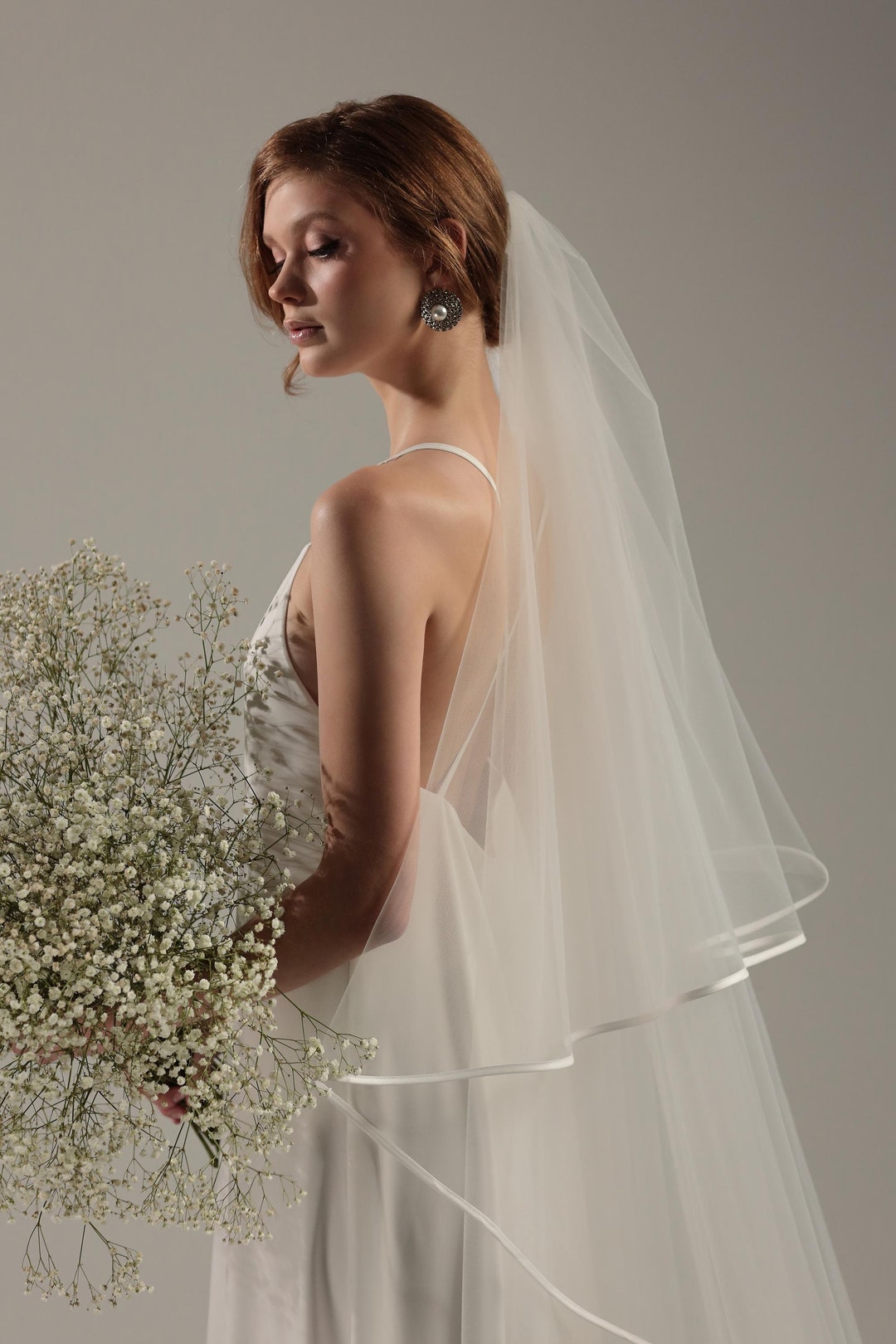 Double Layer Satin Edge Veil | Two-tier Bridal Veil With Elegant Satin ...