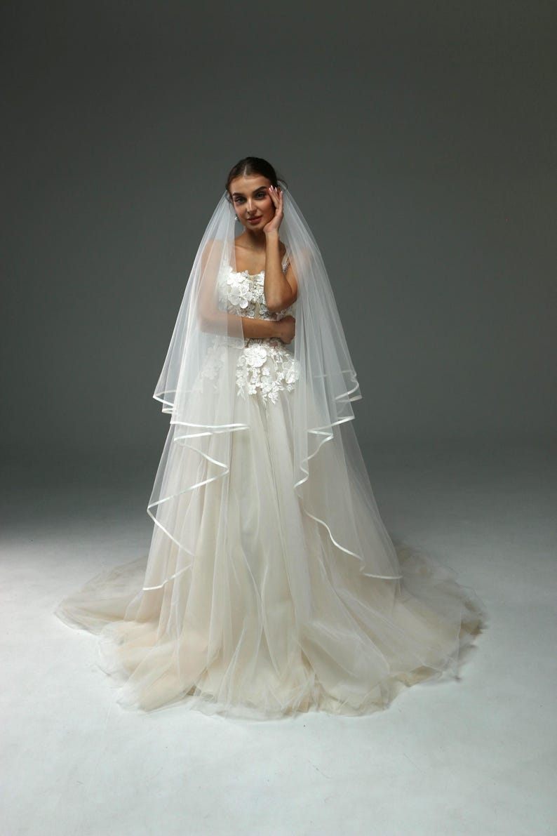Satin-edged Veil | Two-tier Satin Edge Veil | Satin Trim Veil - Etsy