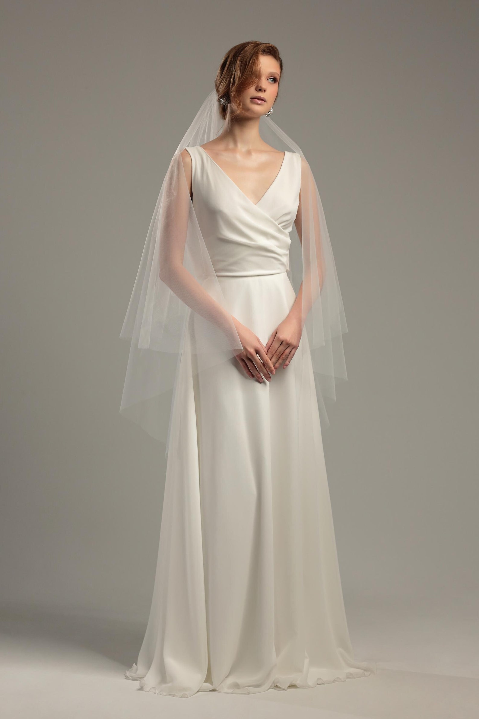 Veil With Blusher, 2 Tiers Wedding Veil Simple Tulle, Two Layers Sheer ...