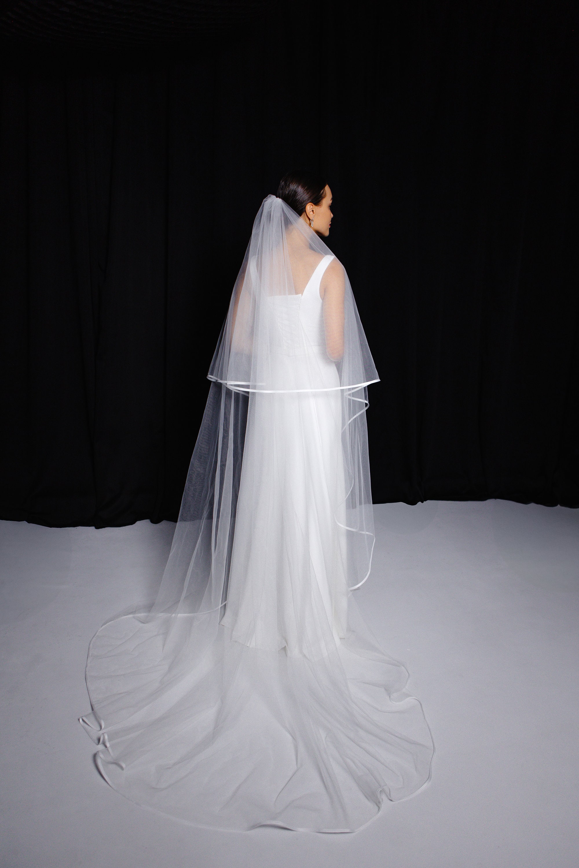 Satin Ribbon Edge Bridal Veil Wedding White, Ivory Ribbon Wedding Veil ...