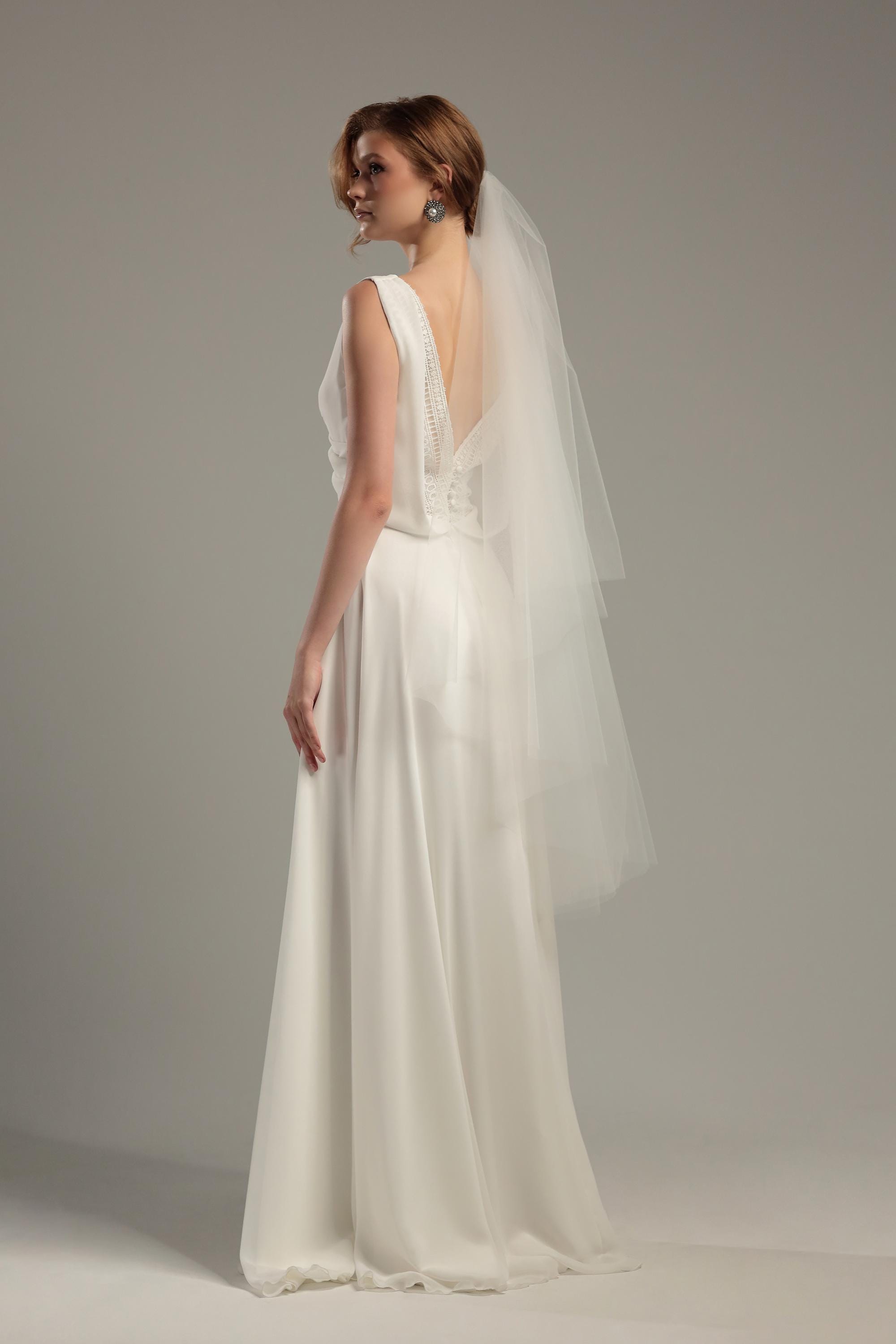 Veil With Blusher, 2 Tiers Wedding Veil Simple Tulle, Two Layers Sheer ...