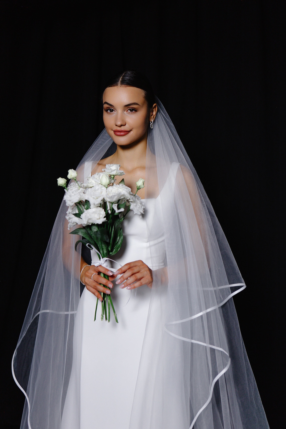 Satin Ribbon Edge Bridal Veil Wedding White, Ivory Ribbon Wedding Veil ...