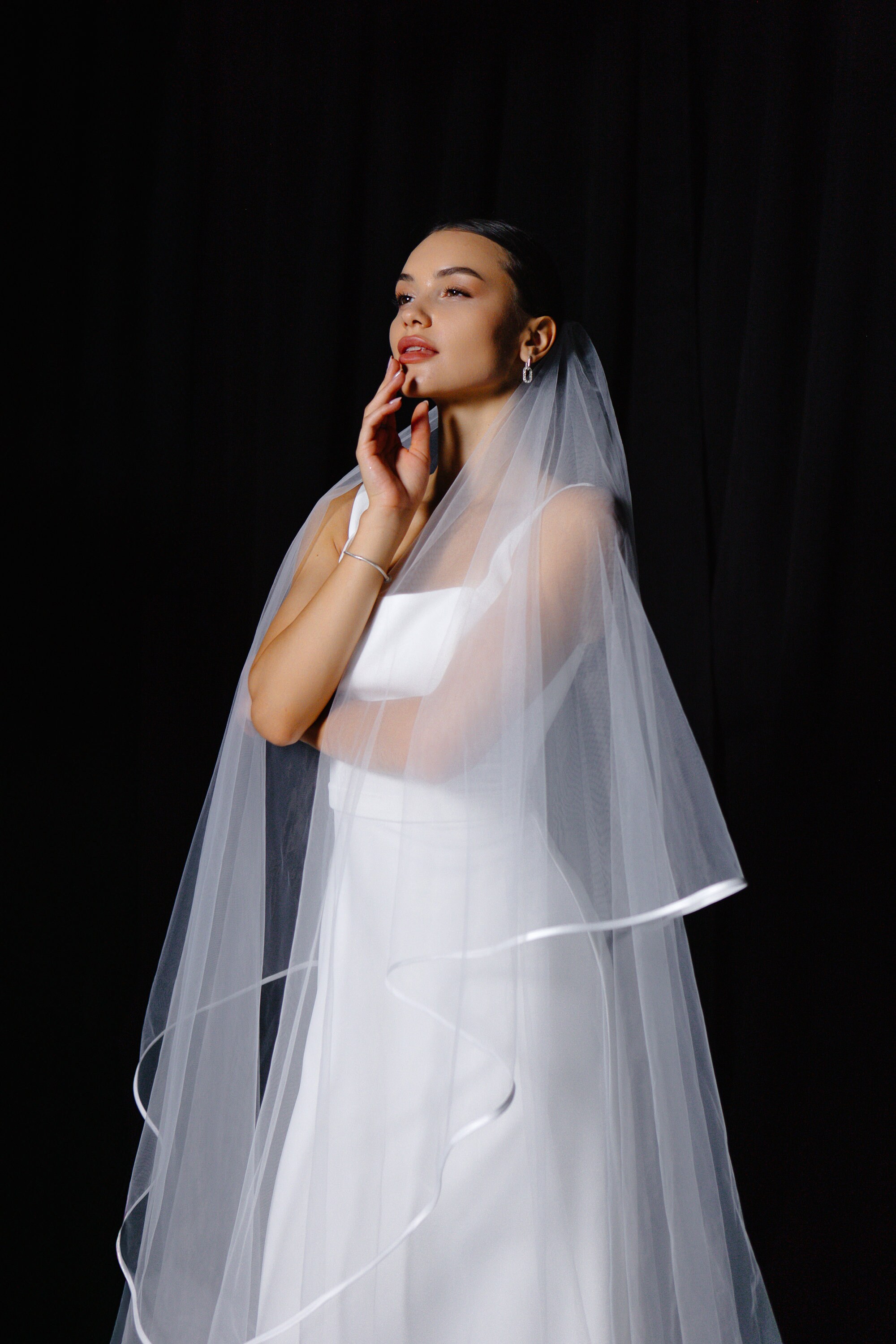 Satin Ribbon Edge Bridal Veil Wedding White, Ivory Ribbon Wedding Veil ...