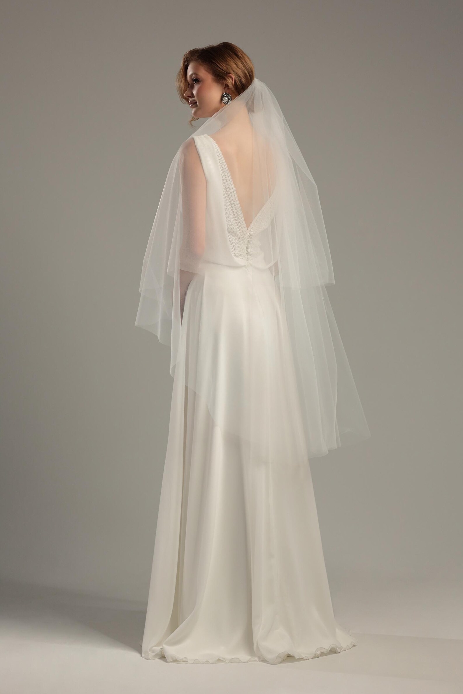 Veil With Blusher, 2 Tiers Wedding Veil Simple Tulle, Two Layers Sheer ...