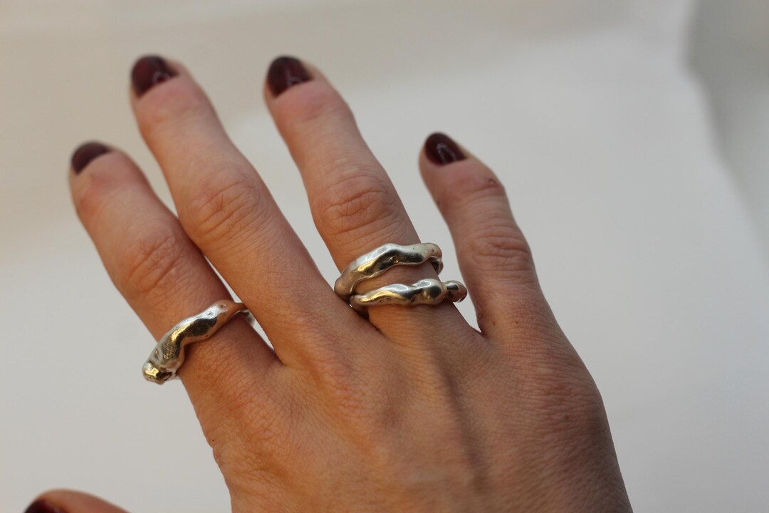 Molten Metal Sterling Silver Stacker Ring - Etsy
