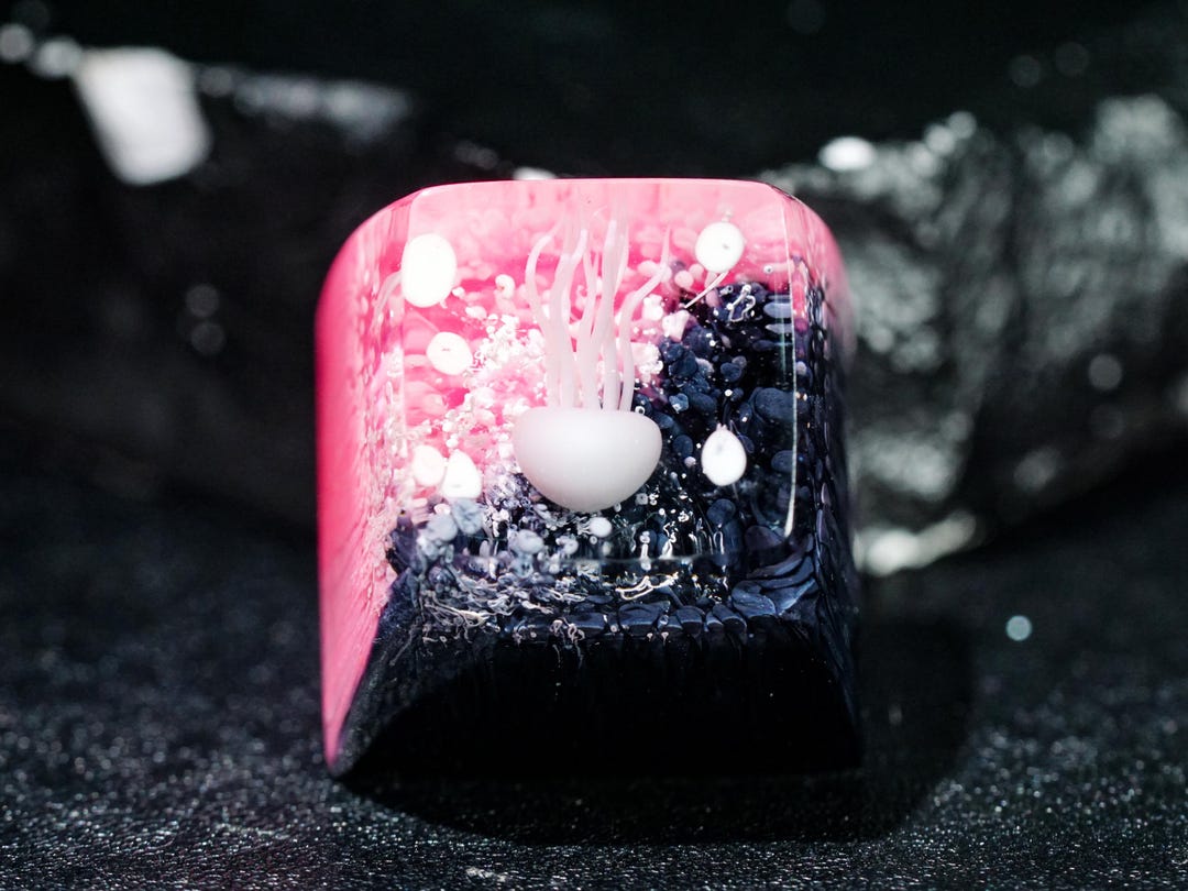 Aesthetic Jellyfish Keycap, Cute Pink Coral Ocean Keycap, Artisan Resin ...