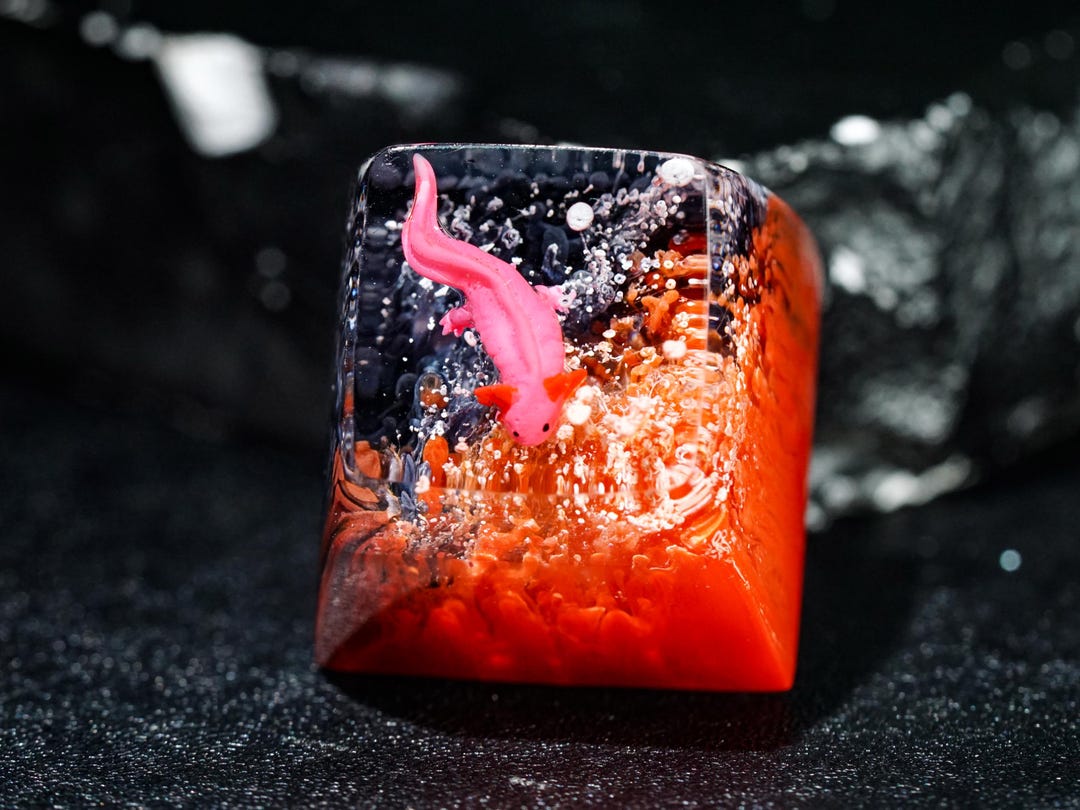 Axolotl Fish Keycap, Cute Ocean Resin Keycap, Red & Black Coral Artisan ...
