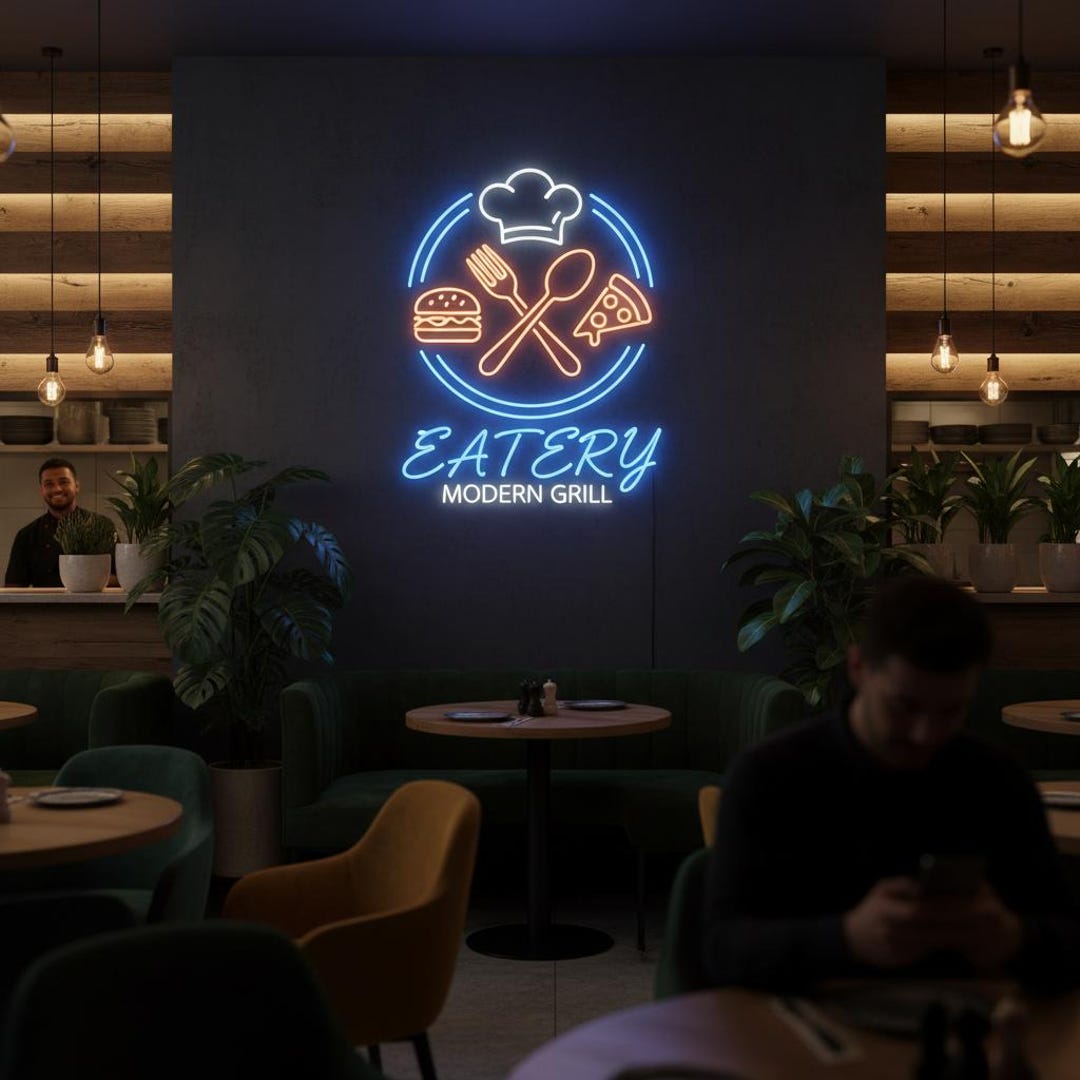 Custom Restaurant LED Logo Neon Light Sign | Personalized LED Neon Wall ...