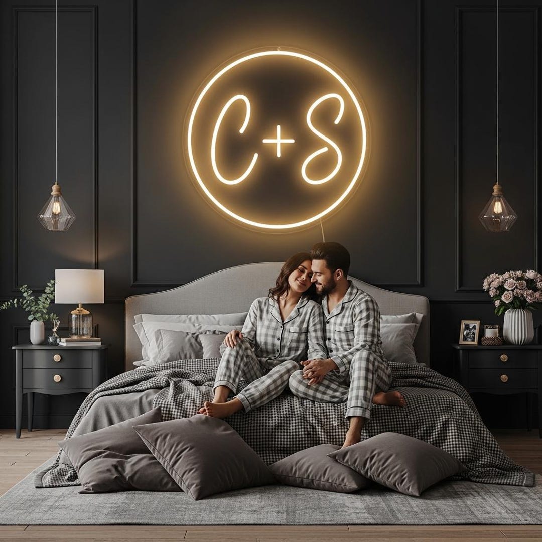 Custom Wedding Initials Neon Sign | Custom Round Initials LED Neon ...