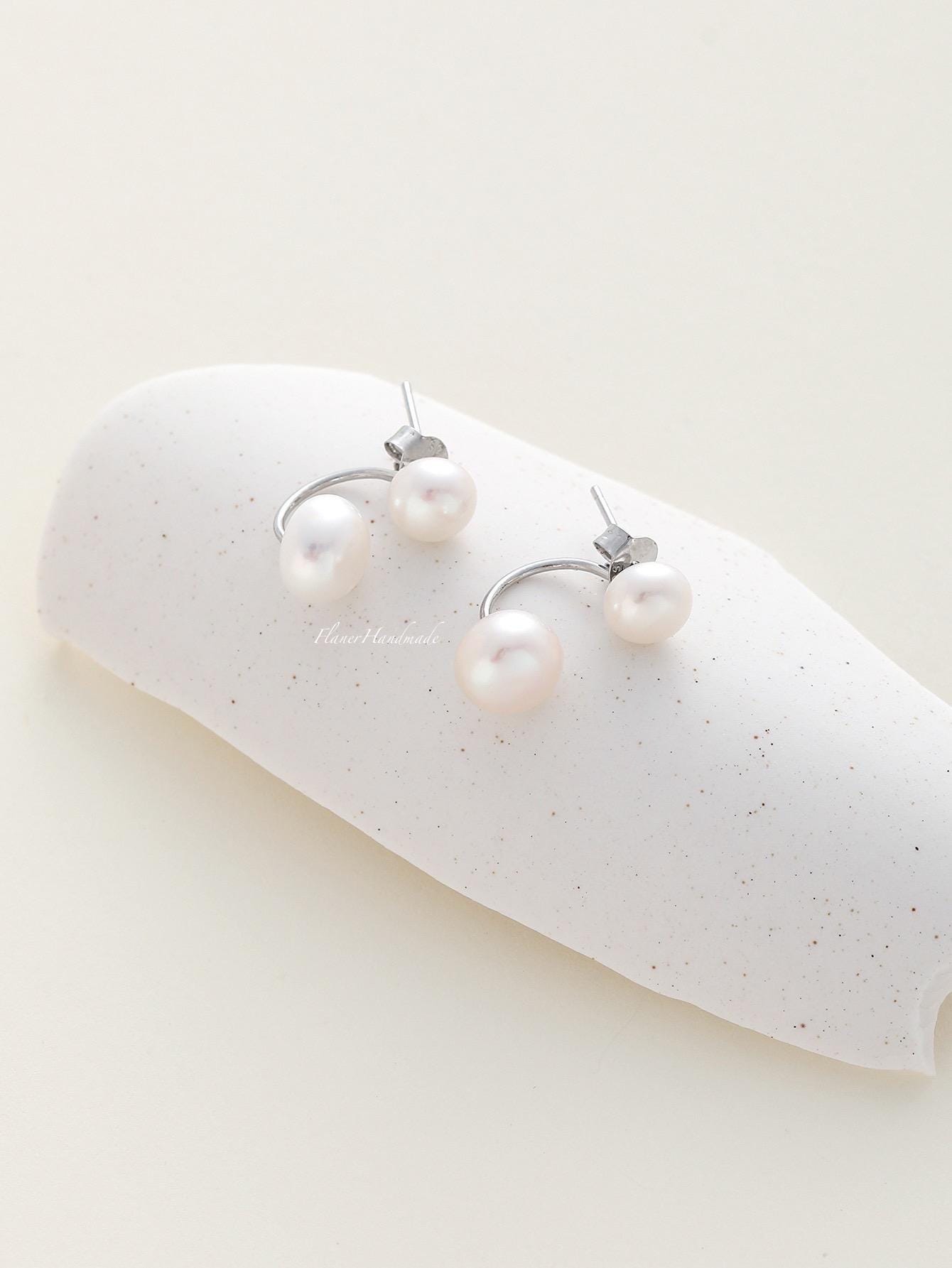 Dainty Pearl Ear Jacket Studs, Freshwater Pearl Front and Back Earrings ...