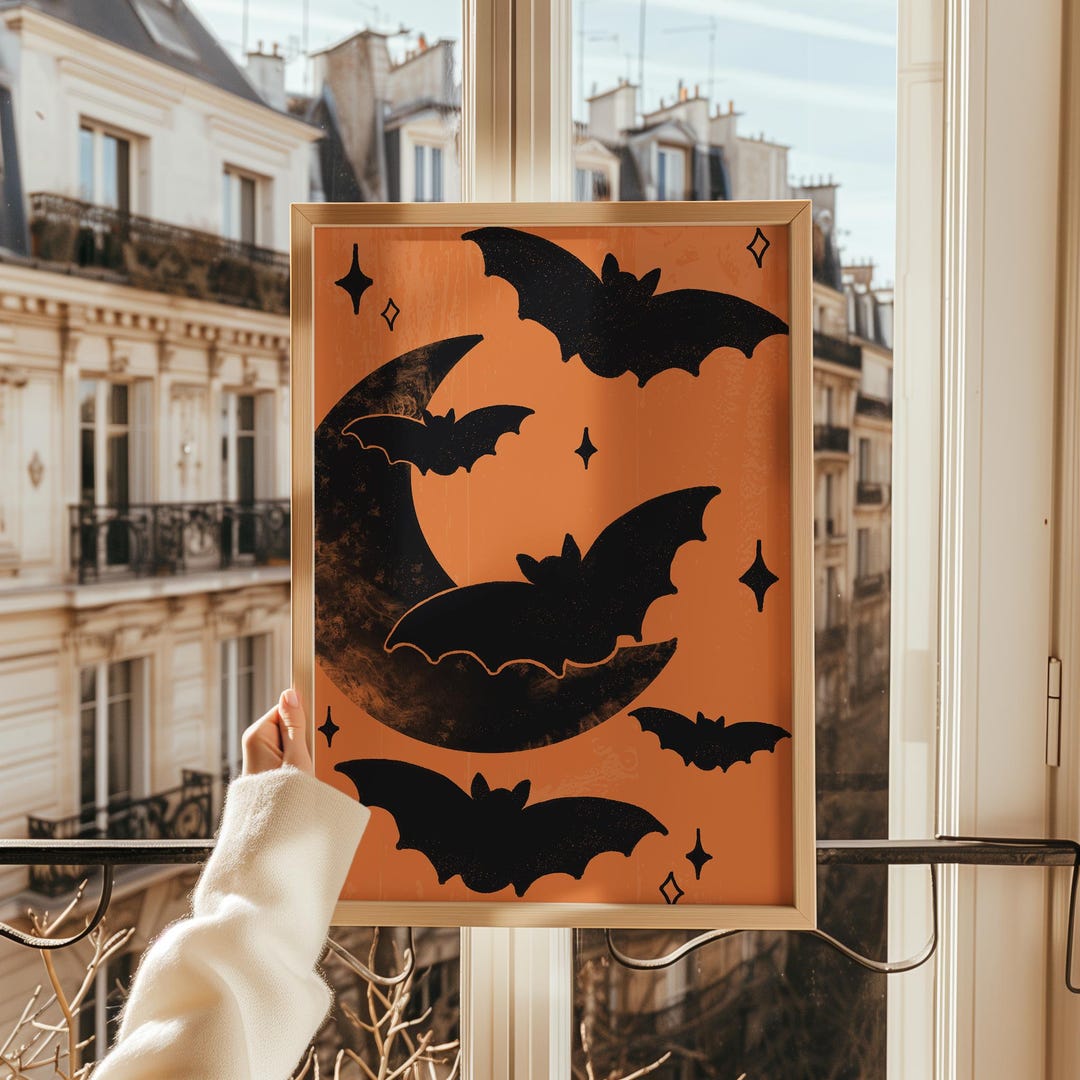 Vintage Halloween Bats, Minimal Halloween Wall Art, Instant Download ...