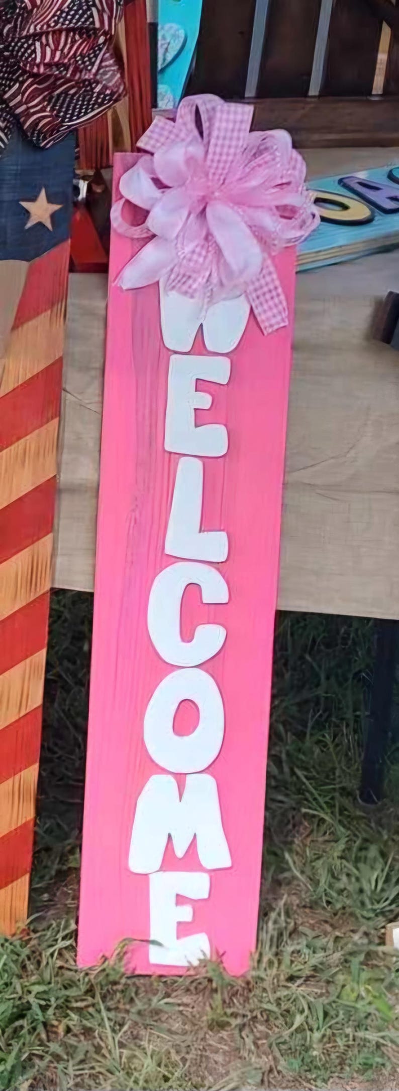 Pink WELCOME Wood Porch Sign Welcome Sign Porch Sign Porch Decoration ...