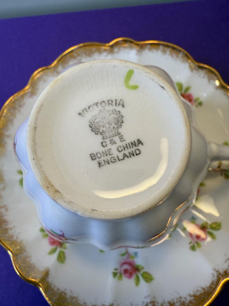 Vintage British Victoria Bone China Tea Cup and Saucer With Floral ...