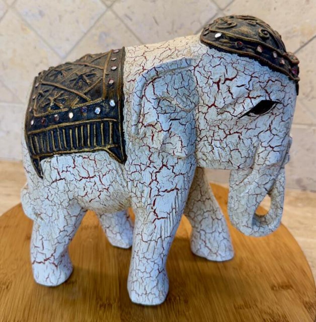 Regal Jeweled Elephant Figurine With Crackle Finish — Symbol of ...