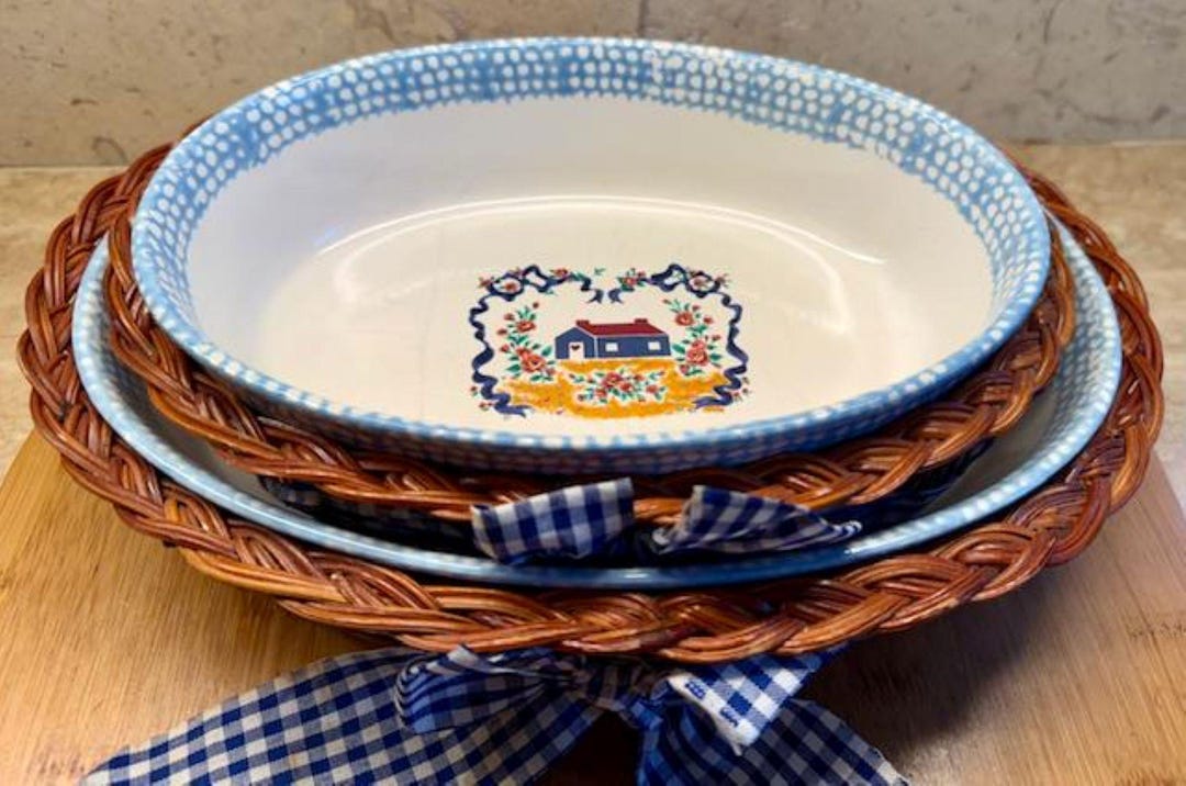 Vintage Teamson 1995 Stoneware Oval Casserole Dishes W/wicker Baskets. - Etsy