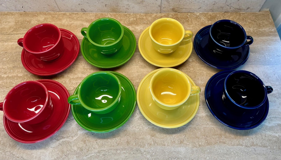 Vintage Fiestaware Cup & Saucer Set (8 Piece) - Post-86 Homer Laughlin ...