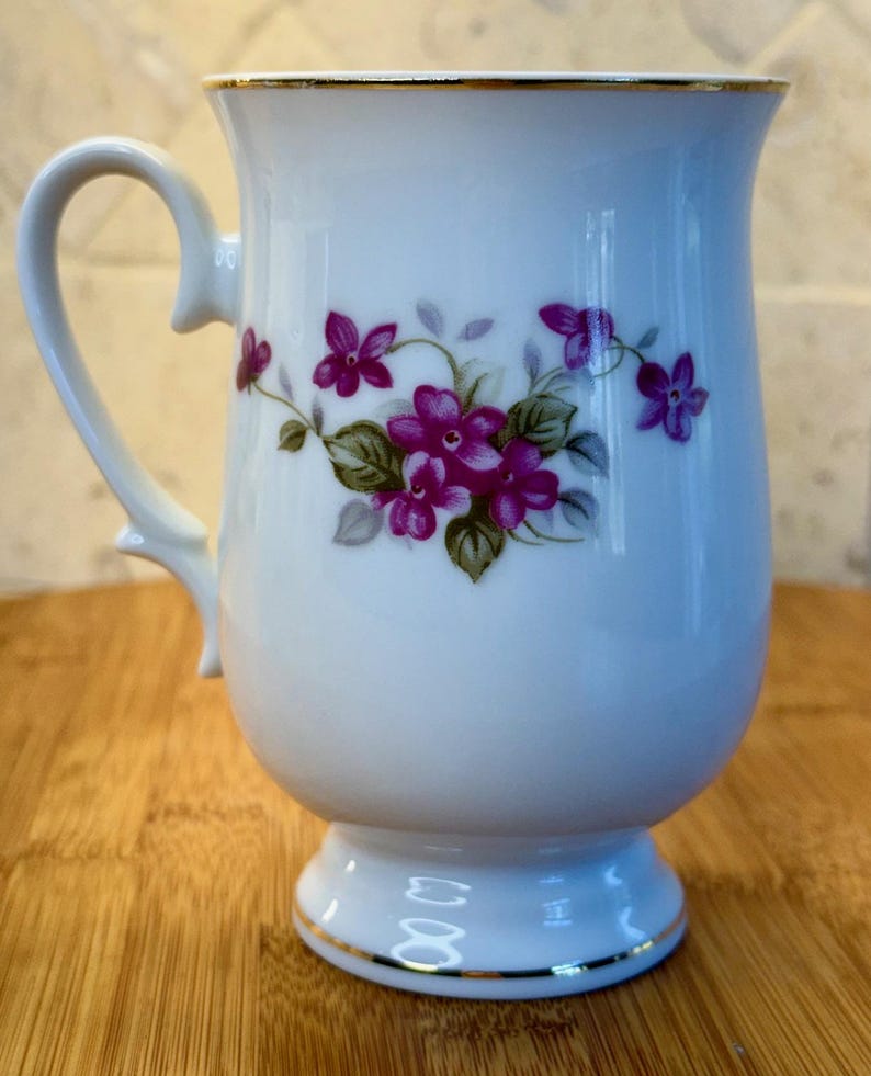 Vintage Sheffield Fine China Sweet violets – Set of Four Pedestal Mugs ...