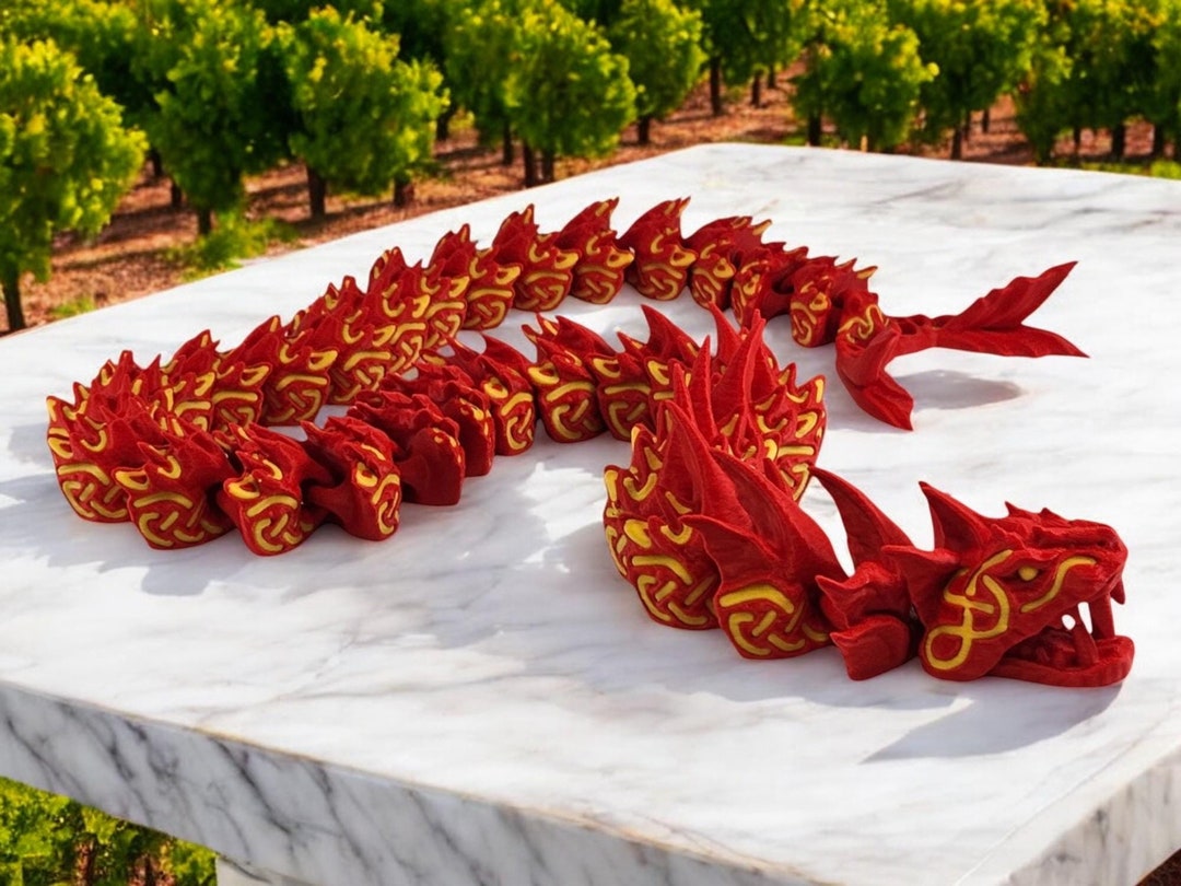 3D Printed Articulated Dragon Serpent Toy - Flexible Red Serpent With ...