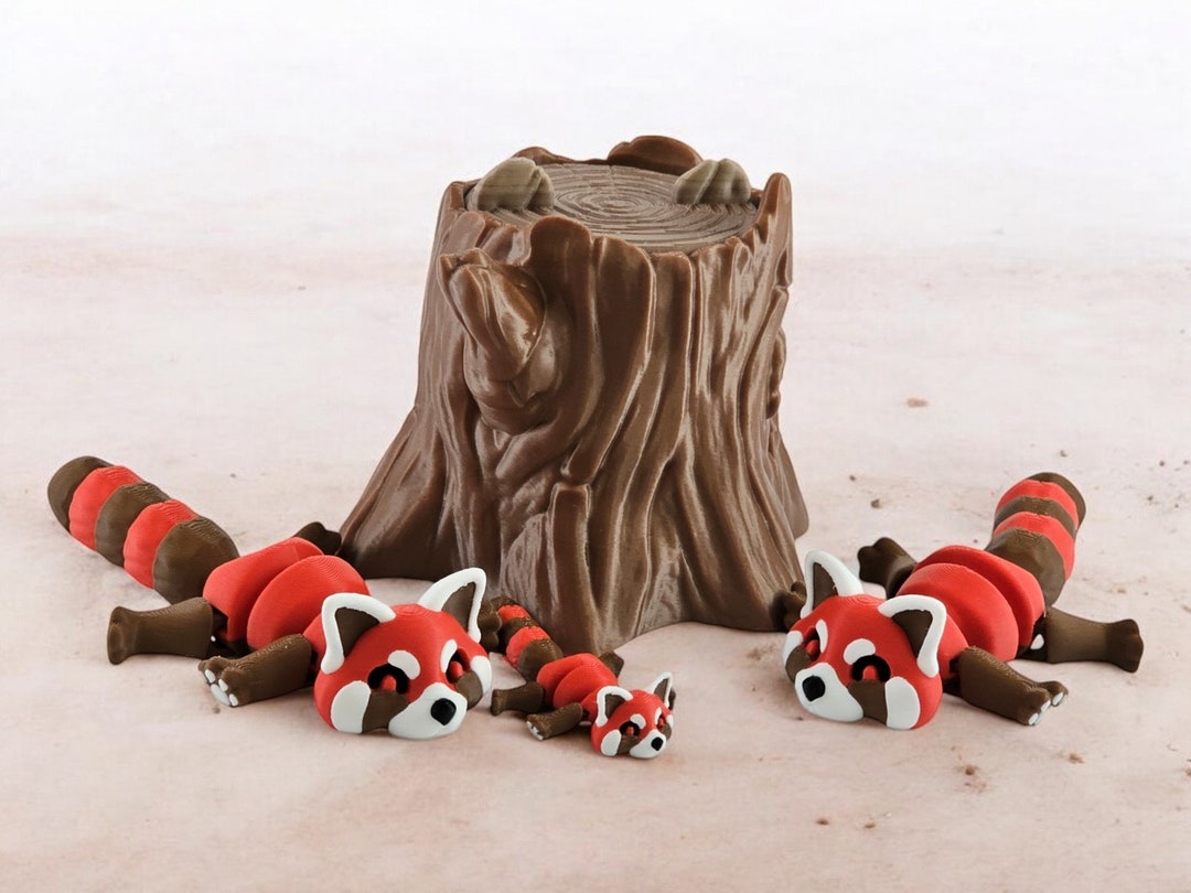 3D Printed Red Panda Toy Set With Tree Stump Adorable Playtime for Kids ...